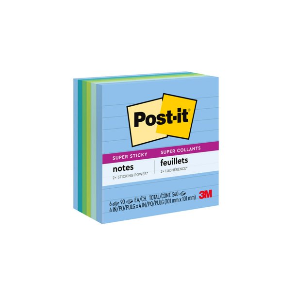 Post-it Recycled Super Sticky Notes, 4 in x 4 in, Oasis Collection ...