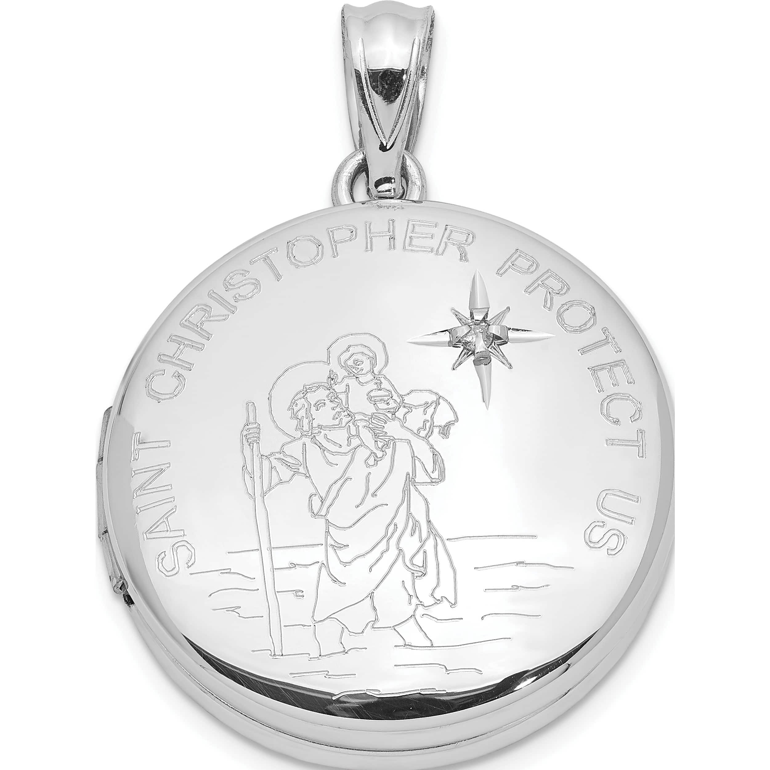 Sterling Silver 20mm Diamond Polished Saint Christopher Round Locket ...