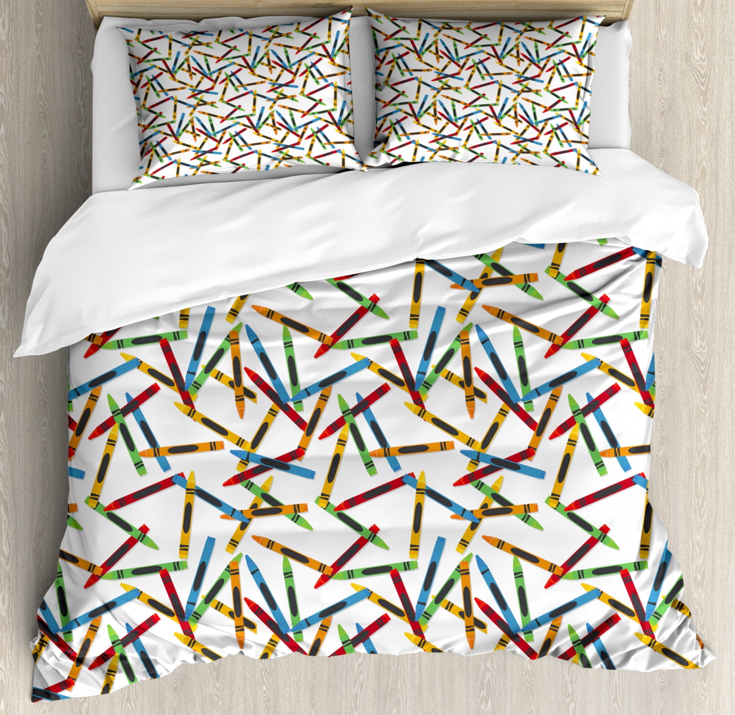 Crayon Duvet Cover Set Queen Size, Continuous Childish Pattern of ...