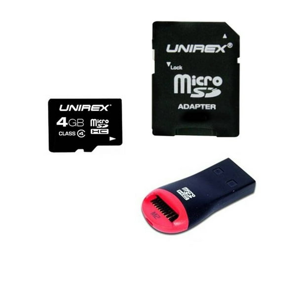 Unirex Micro SD 4GB Class 4 w/SD Adapter and USB Reader - Walmart.com ...