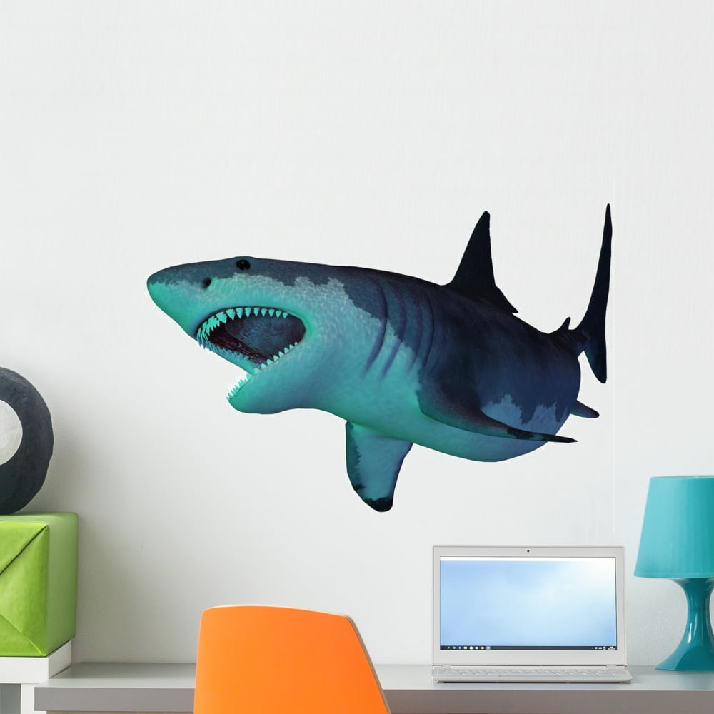 Megalodon Shark Underwater Wall Decal by Wallmonkeys Peel and Stick ...