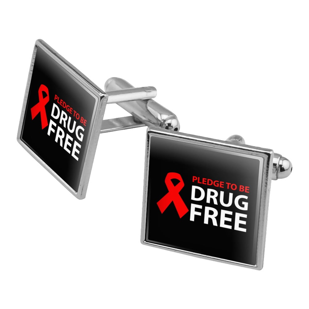 Red Ribbon Drug Free Pledge Square Cufflink Set - Silver or Gold ...
