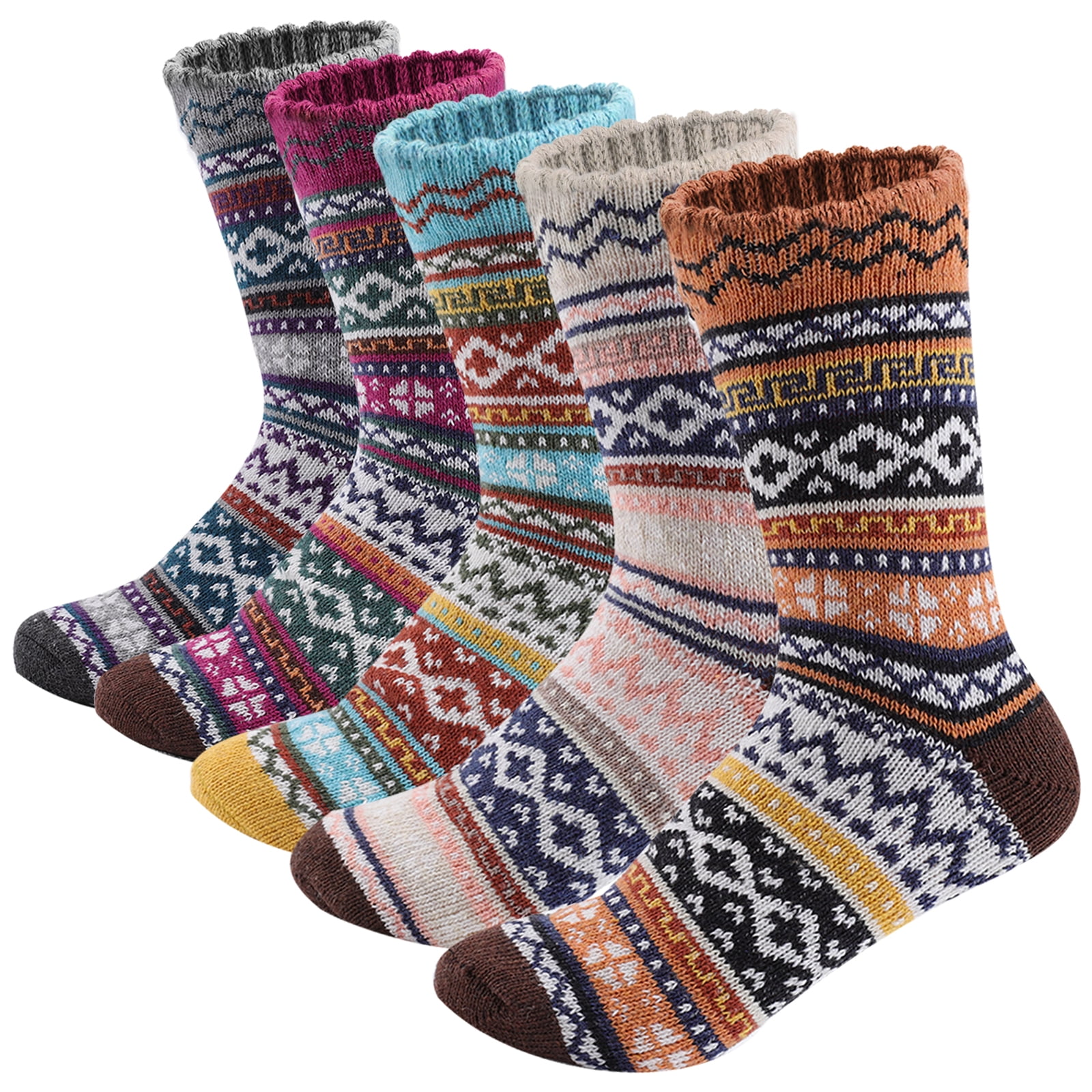 JINDUN 5 Pairs Wool Socks - Wool Socks for Women Crew Socks for Women ...