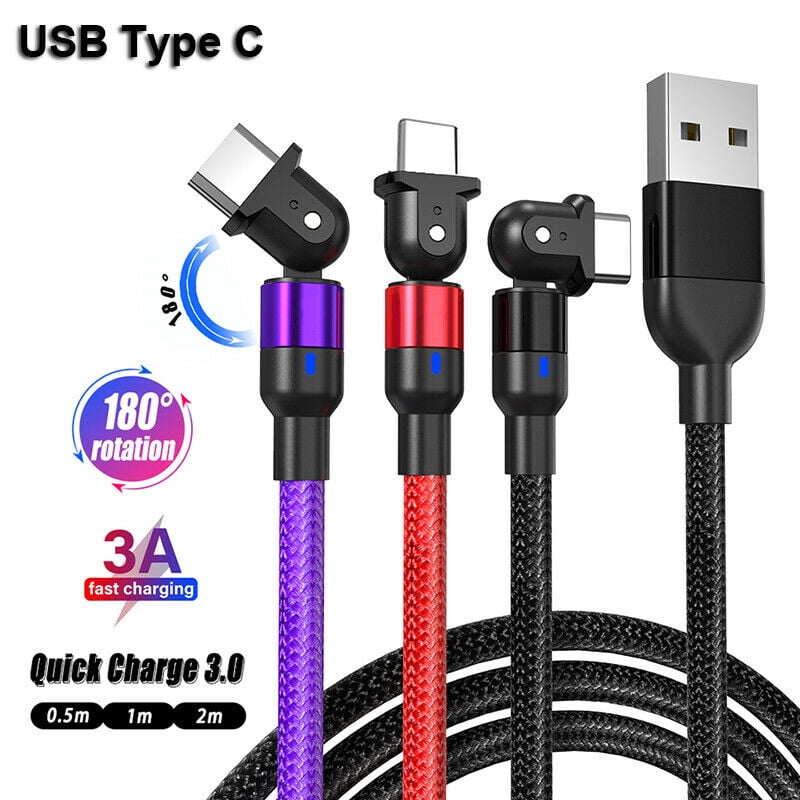 180° Fast Charging USB C Cable 3A Cell Phone Charger Data Micro USB ...