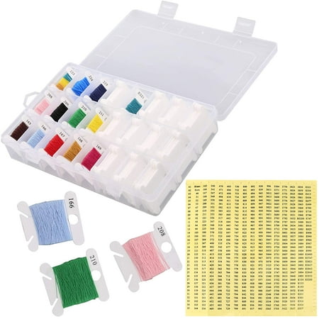 Embroidery Floss Organizer Box with 24 Adjtable Grids,120pcs Plastic ...