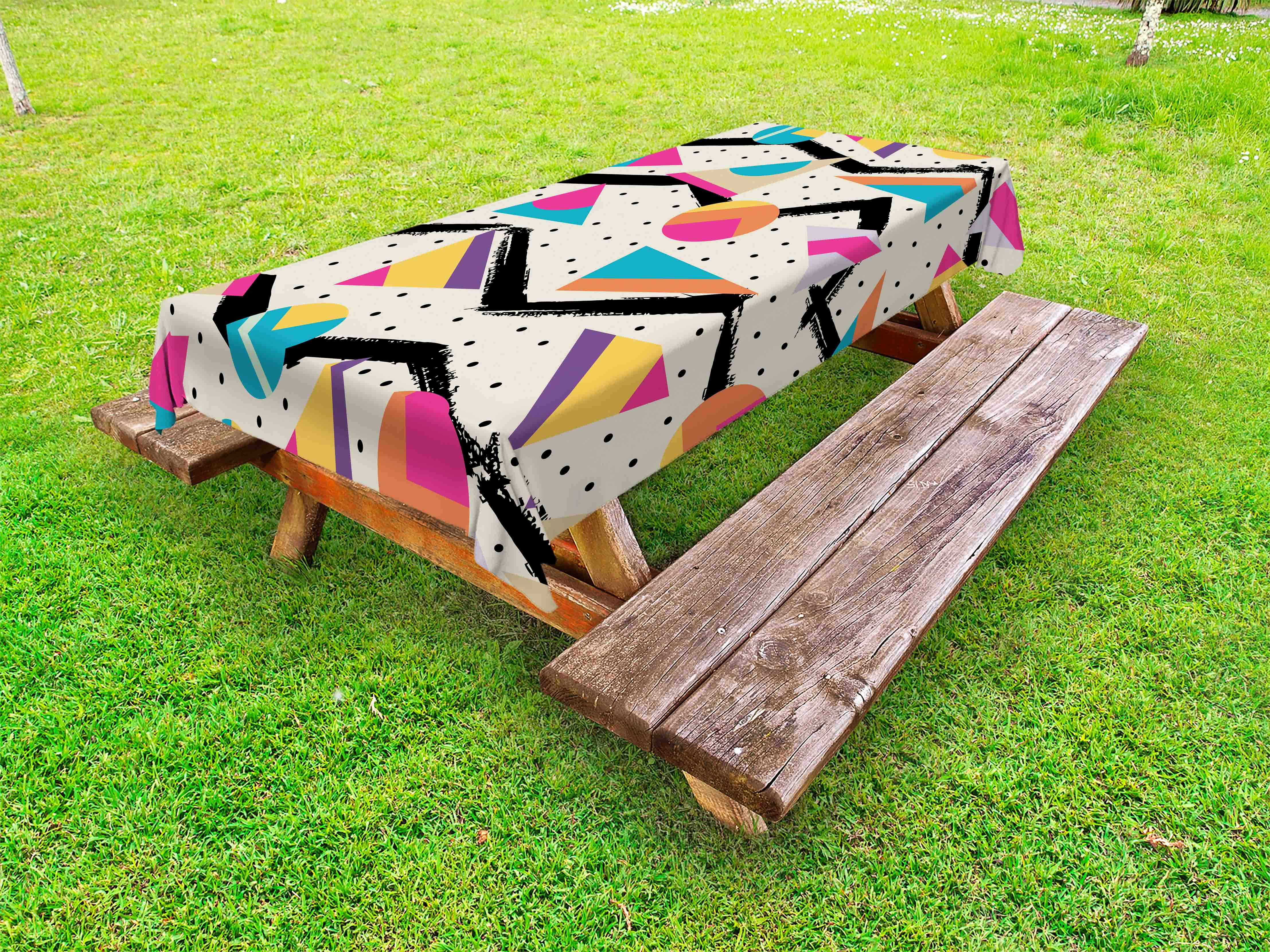 Indie Outdoor Tablecloth, Eighties Memphis Fashion Style Geometric ...