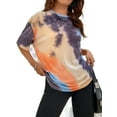 Casual Tie Dye Round Neck Elbow Length Multicolor Women T Shirts Women