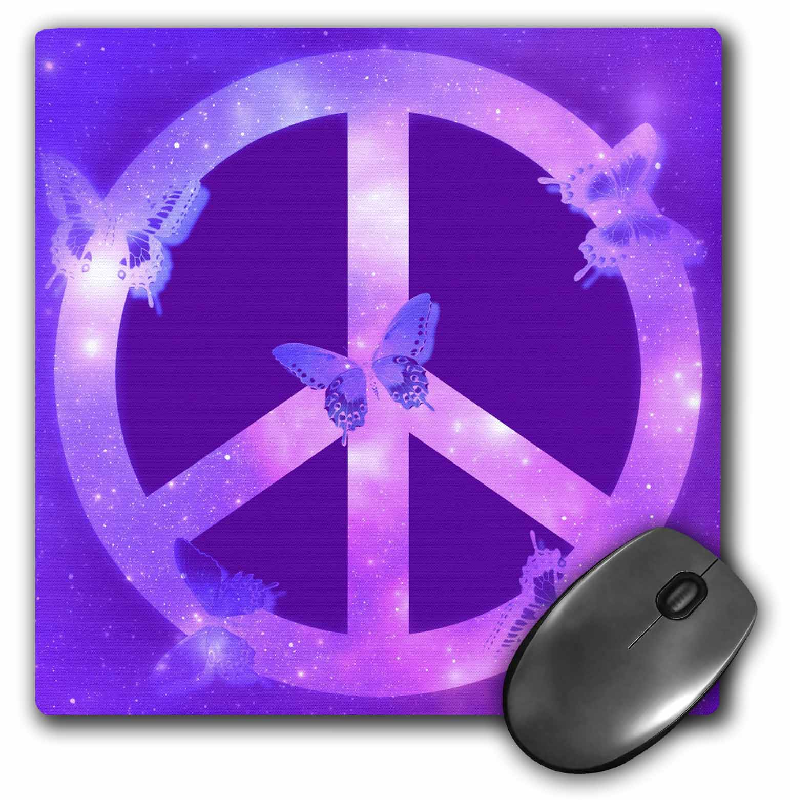 3dRose Universe Peace Sign Purple Butterflies- Inspirational Art, Mouse ...