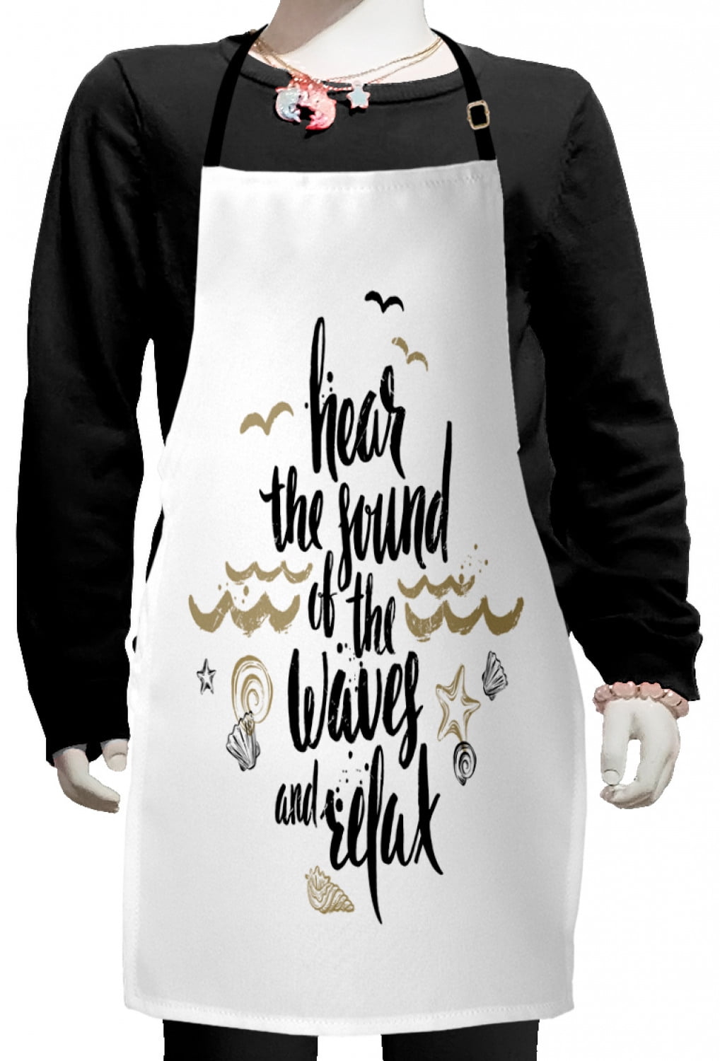 Saying Kids Apron, Hand-drawn Hear the Sound of Waves and Relax Message ...