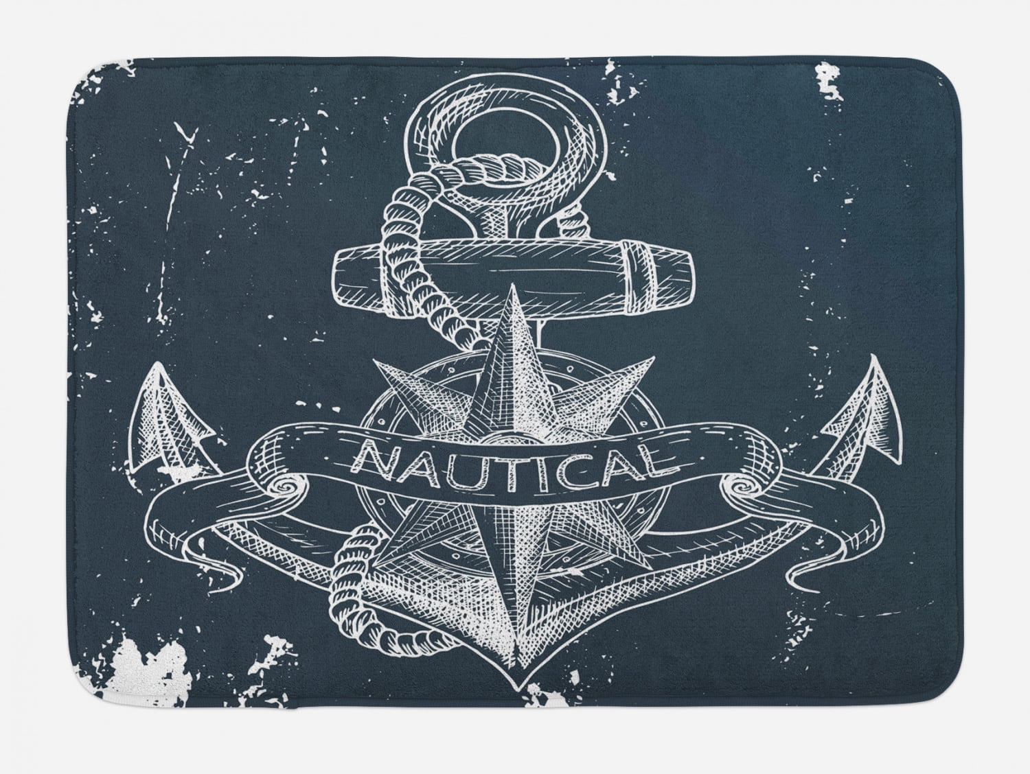 Marine Bath Mat, Nautical Knot Compass Anchor Pattern Sea World Ocean ...