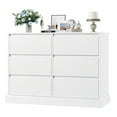 Homfa 6 Drawer White Double Dresser, Sleek Wave Panel Wood Chest for ...
