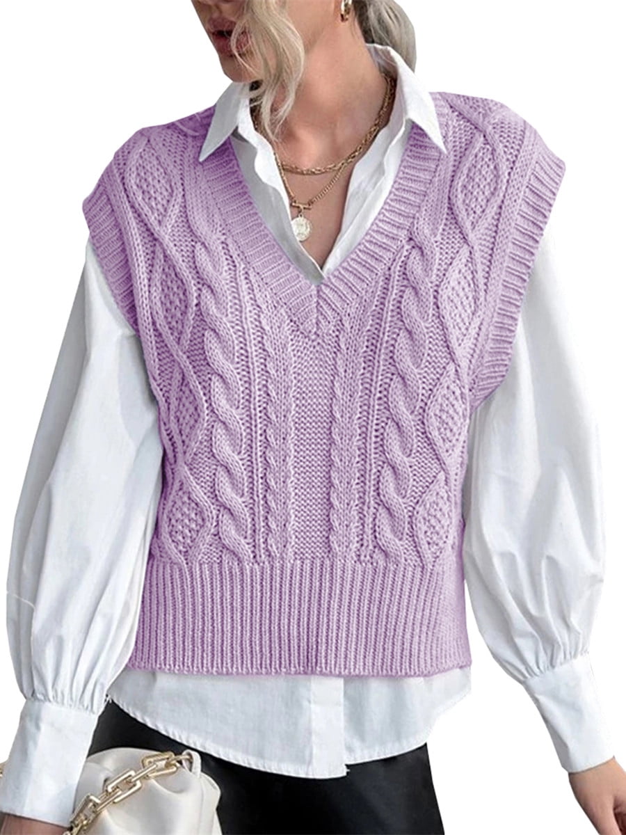 Langwyqu Spring Fall V-Neck Women Sleeveless Knit Vest Ribbed Sweater ...