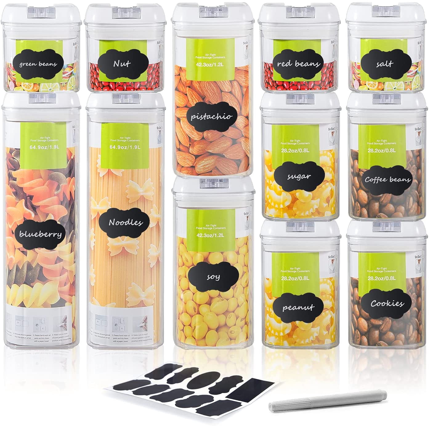 Fichiouy 12 Pack Reusable Airtight Food Storage Container Set with Non ...