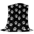 Animals Footprints Fleece Throw Blanket Dogs Paws Pattern Black ...