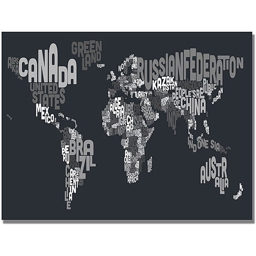 Trademark Art "Font World Map VII" Canvas Art by Michael Tompsett ...