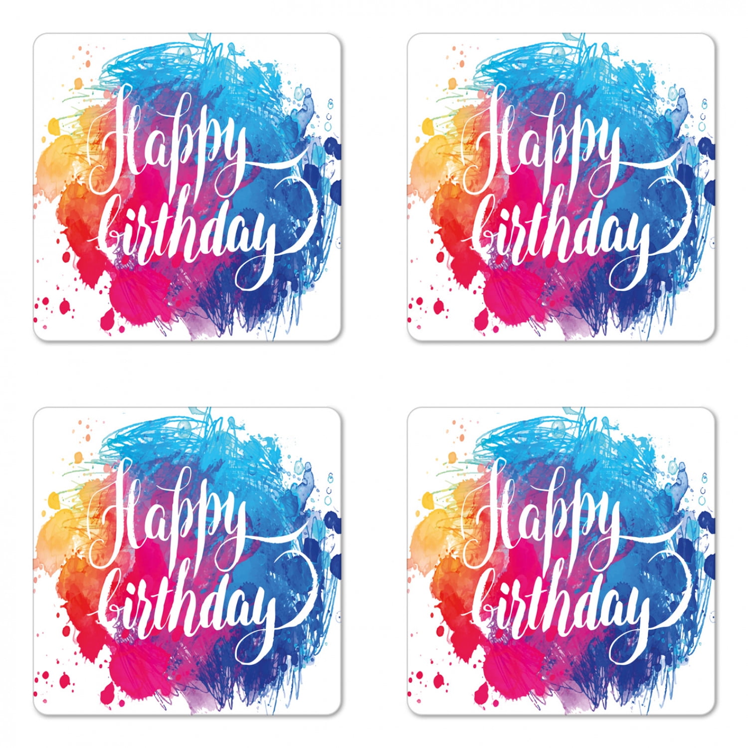 Birthday Coaster Set of 4, Watercolor Splash Painting Artwork with ...