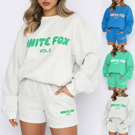 White Fox Tracksuit Set Sweatshirt Sweatpants Womens 2 Piece Blue S ...