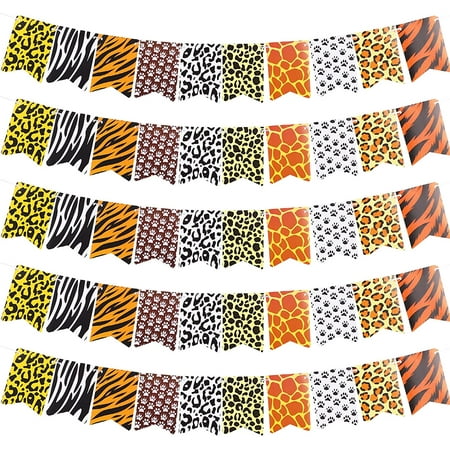 5 Pieces Jungle Theme Party Supplies Animal Safari Print Pennant ...
