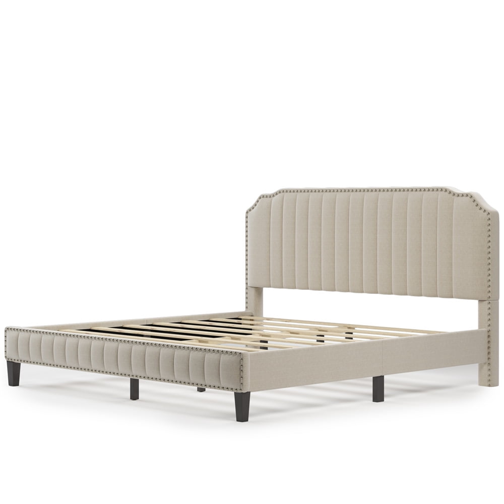 Buy King Size Upholstered Platform Bed Elegant Modern Linen