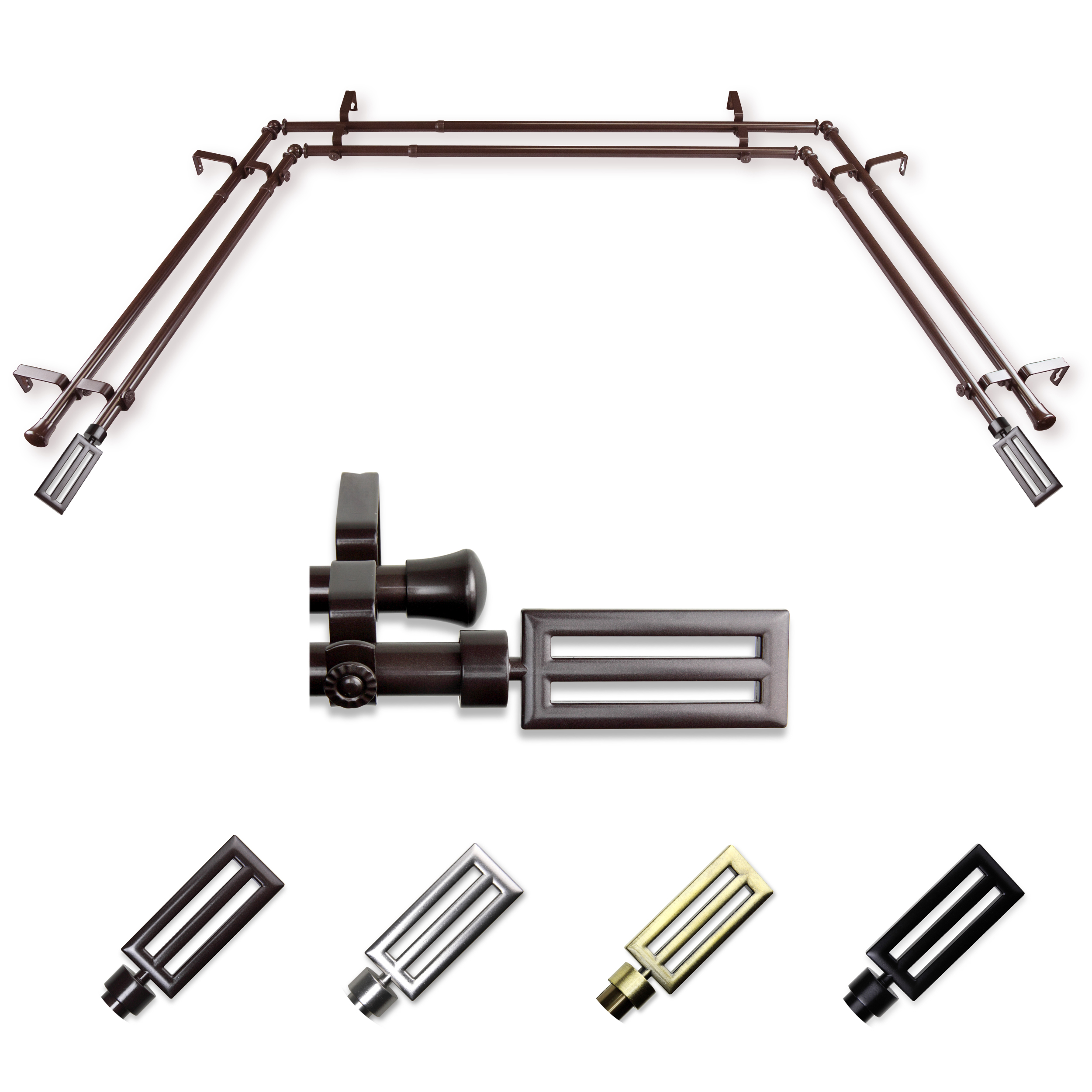 Zidon 13/16" Double Bay Window curtain rod Adjustable 20"-36", 38"-72 ...