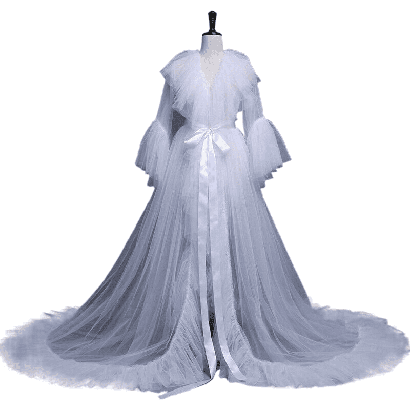 Douhoow Women Bathrobe Sheer Mesh Tulle Perspective Ruffles Floor Long ...