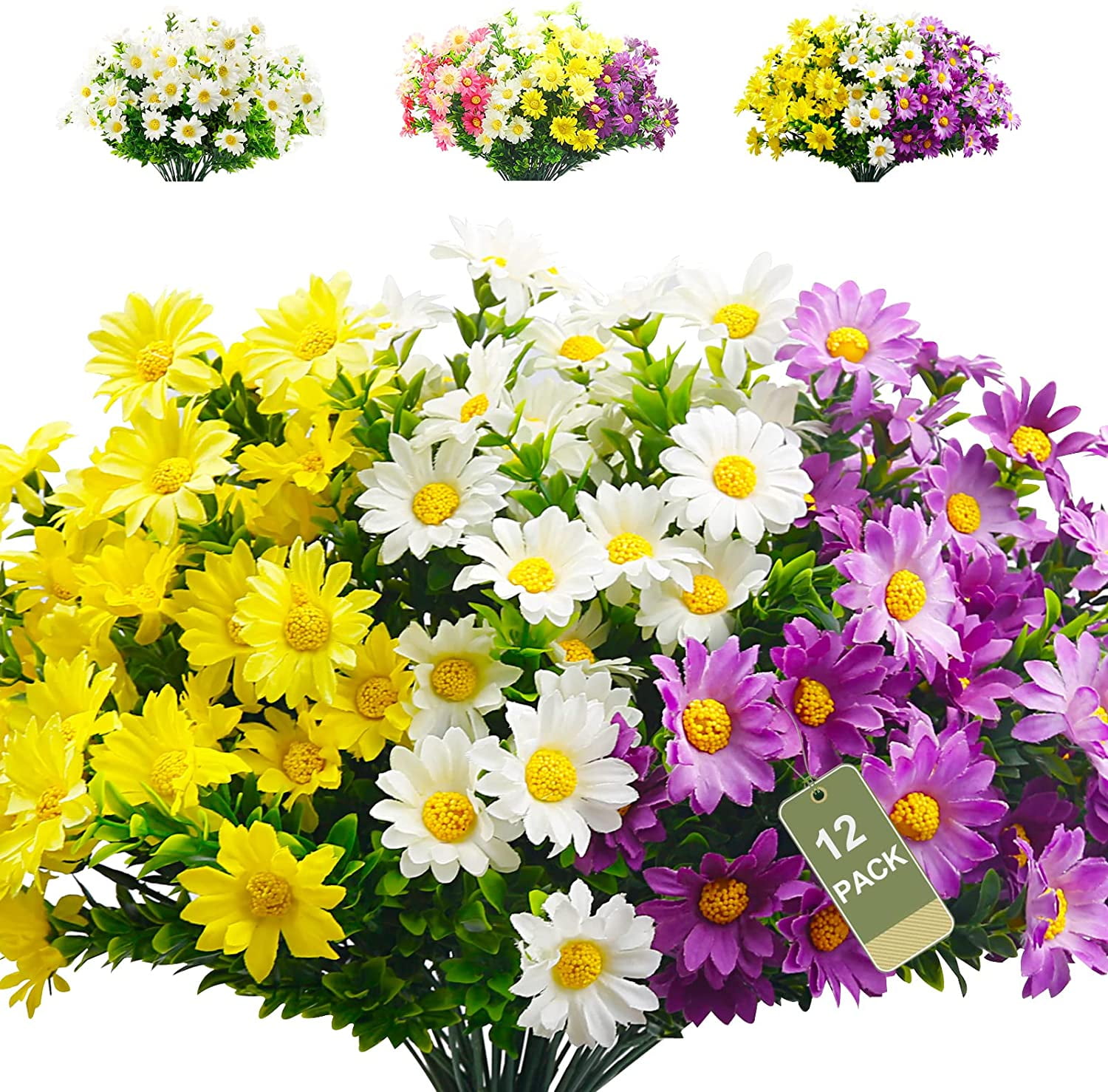 Viworld 12 Bundles Artificial Daisies Flowers Outdoor Fake Plants White ...