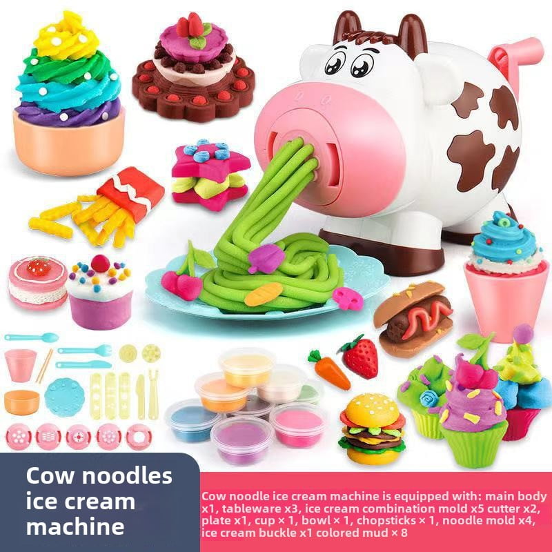 Unbranded Educational Play Dough Noodle Maker Set For Kids 4-6: Safe Abs Material With 8-Color Clay  19pcs Cow-Shaped Molding Tools & Sturdy Gift Box