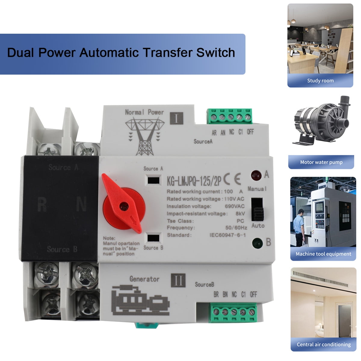 2P 110V Dual Power Automatic Transfer Switch 50Hz/60Hz Toggle Switch ...