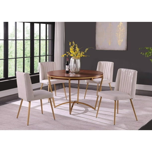 Morden Fort Wood Round Dining Table Sets For 4 with Fabric Chair ...