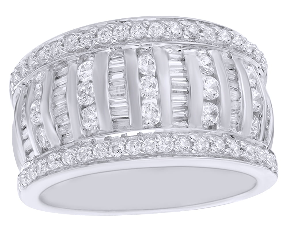 White Natural Diamond Column Band Ring in 10k White Gold (1 Cttw) By ...
