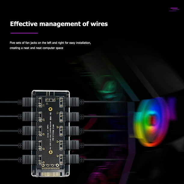 10 Ports RGB Fan HUB PC Desktop SATA Power 5V 3PIN ARGB Extension ...