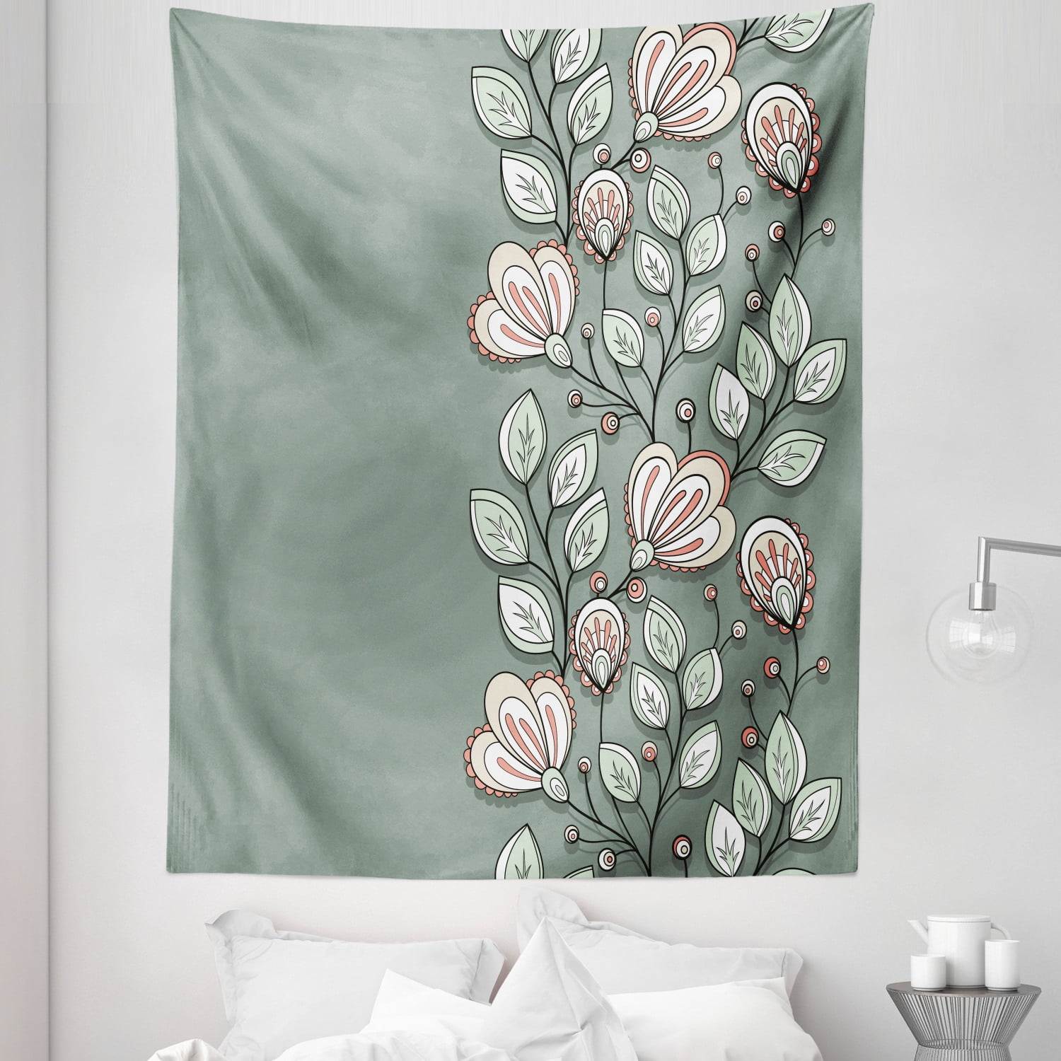 Bohem Tapestry, Floral Theme Romantic Spring Flowers and Leaves Graphic ...