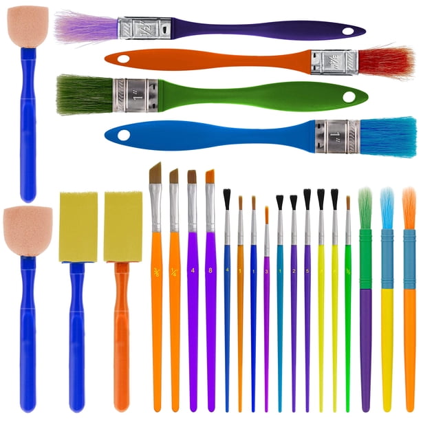 Kid's Artistic Brush Set - 25-Piece Variety Pack with Flat, Round, Chip ...
