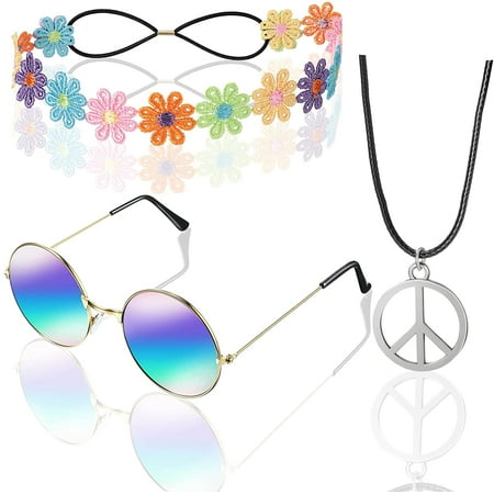 Hippie Costume Set Includes Peace Sign Necklace, Flower Headband Colorful Daisy Headband Hair ...
