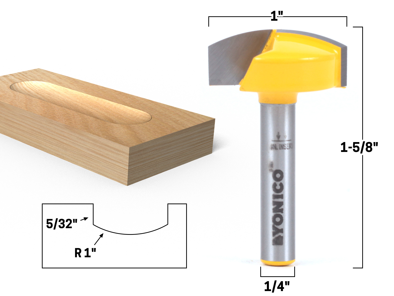 1" Radius Horizontal Crown Router Bit - 1/4" Shank - Yonico 16173q ...