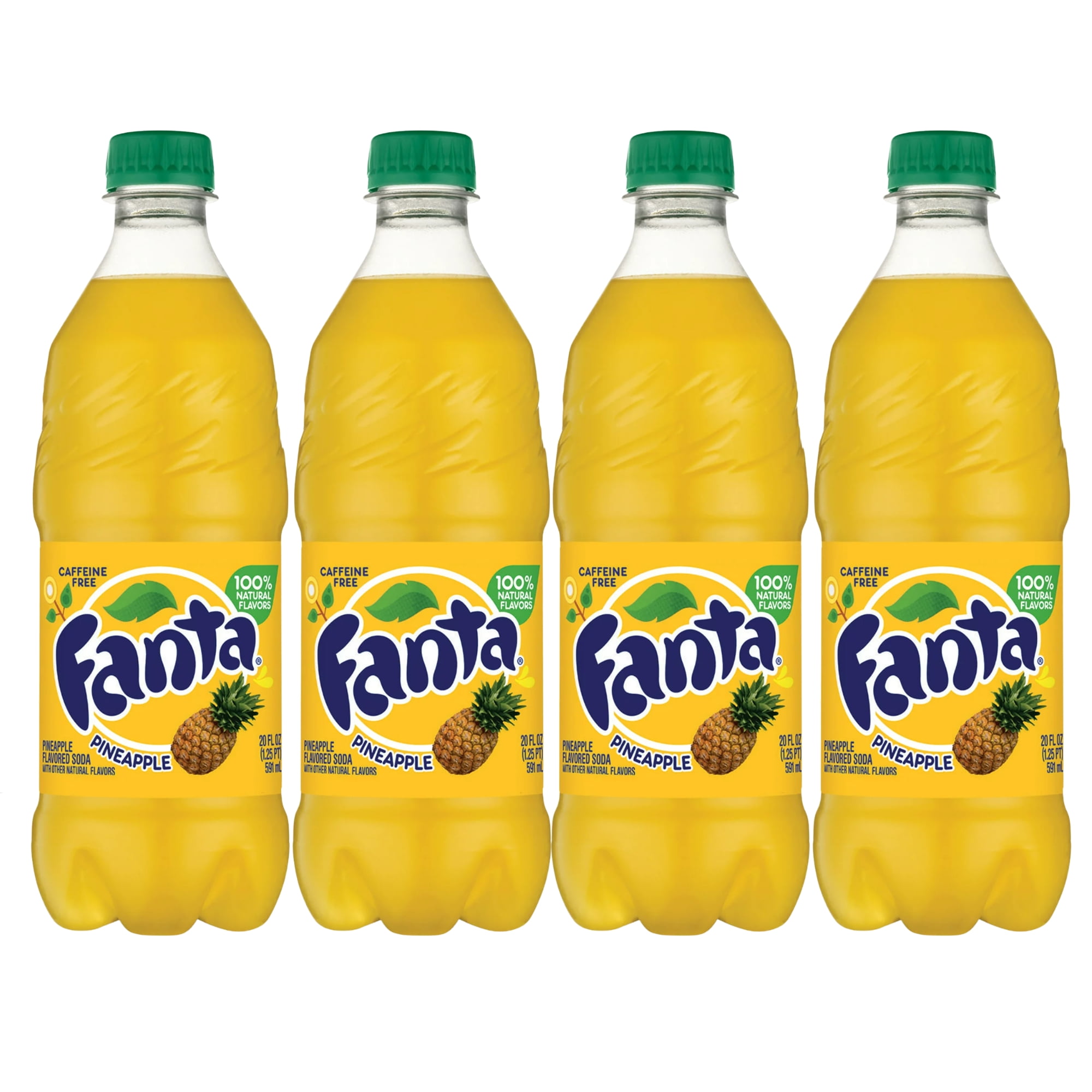 (4) Fanta Pineapple Caffeine Free Soda Bottle 20oz 100% Naturally Fruit ...