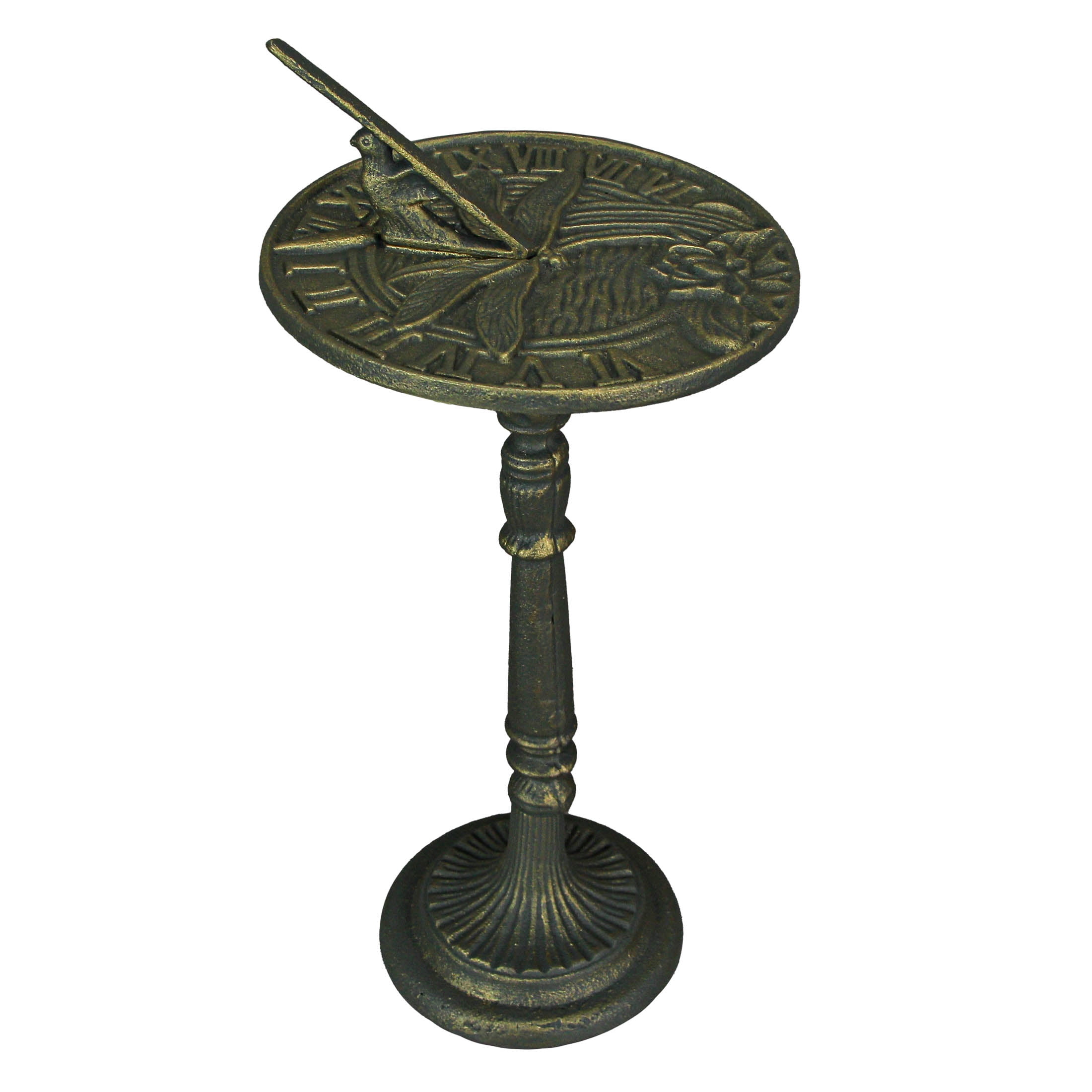 Zeckos Green Cast Iron Dragonfly Sundial Decorative Garden Art 21 inch ...