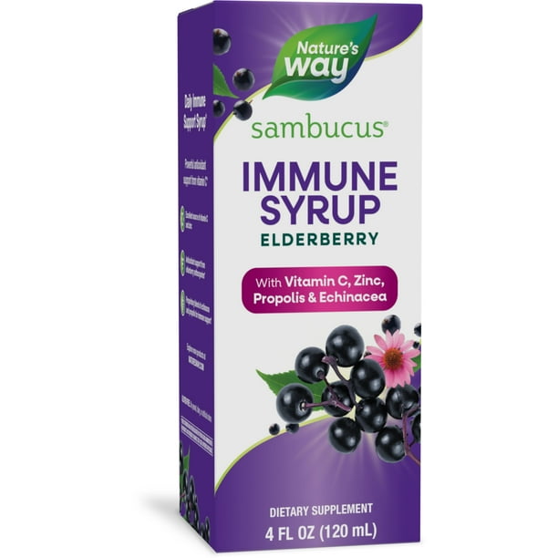 Sirope Nature's Way Sambucus Elderberry Immune de 120 ml con vitamina C, zinc, equinácea y ...
