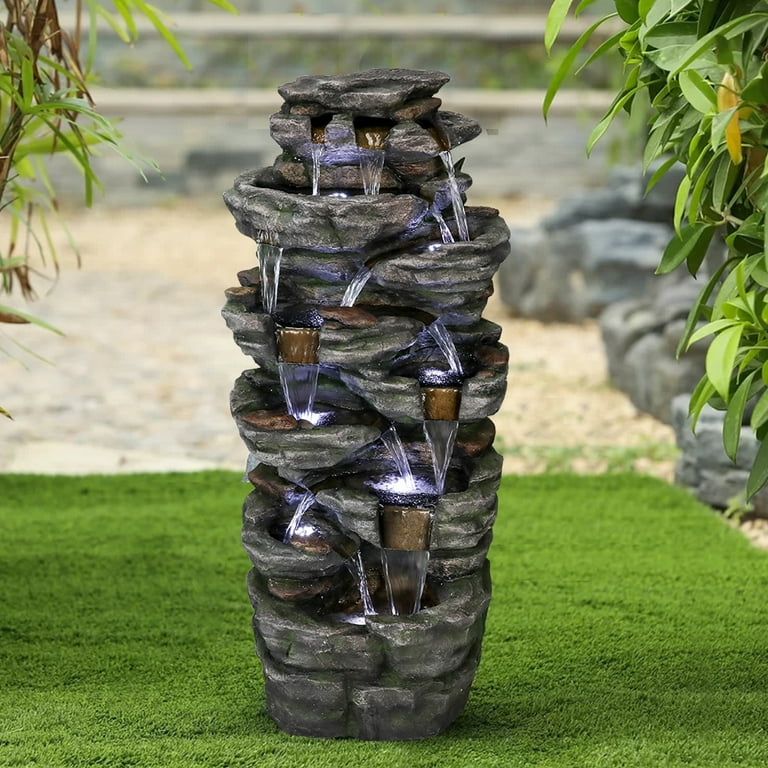 Floor Waterfall Fountains 39.3 '' H Modern Slate Stone Look Floor
