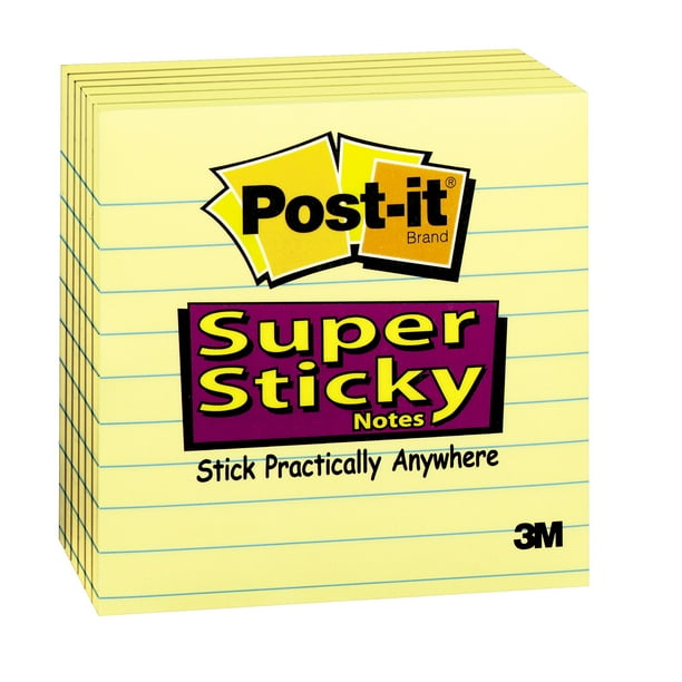 Post-it Super Sticky Lined Notes, 4" x 4", Canary Yellow, 6 Pads ...
