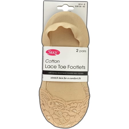 Silky Womens Cotton Lace Toe Footlets (2 Pairs - Black/Natural Assorted ...