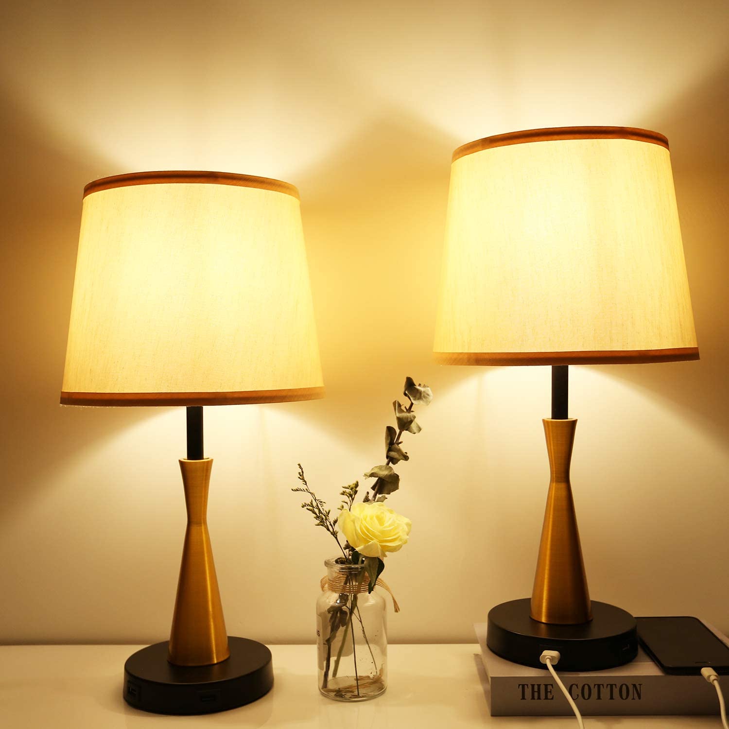 3 Way Dimmable Touch Control Bedside Desk Lamp Set With 2 USB Charging