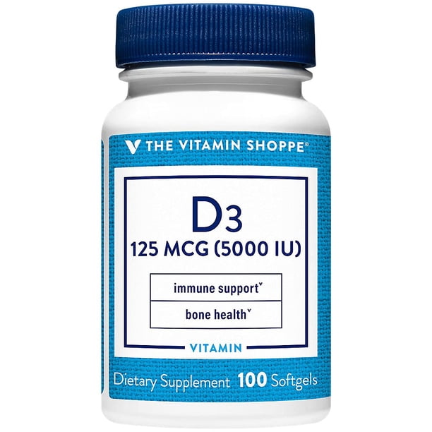 Suplemento de vitamina D3 de The Vitamin Shoppe, 5000 UI, 100 cápsulas ...