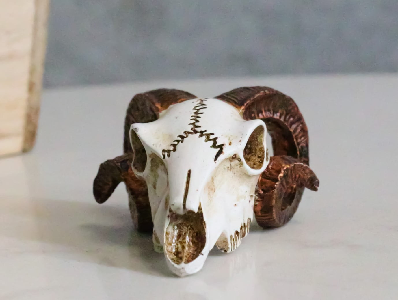 Cultic Ammon Tribal Tooled Tattoo Scrimshaw Miniature Jointed Ram Skull ...