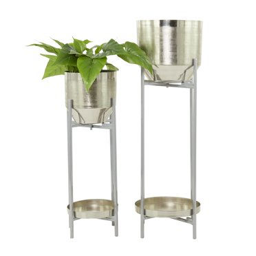 DecMode 31", 24"H Silver Metal Planter with Removable Stand (2 Count ...