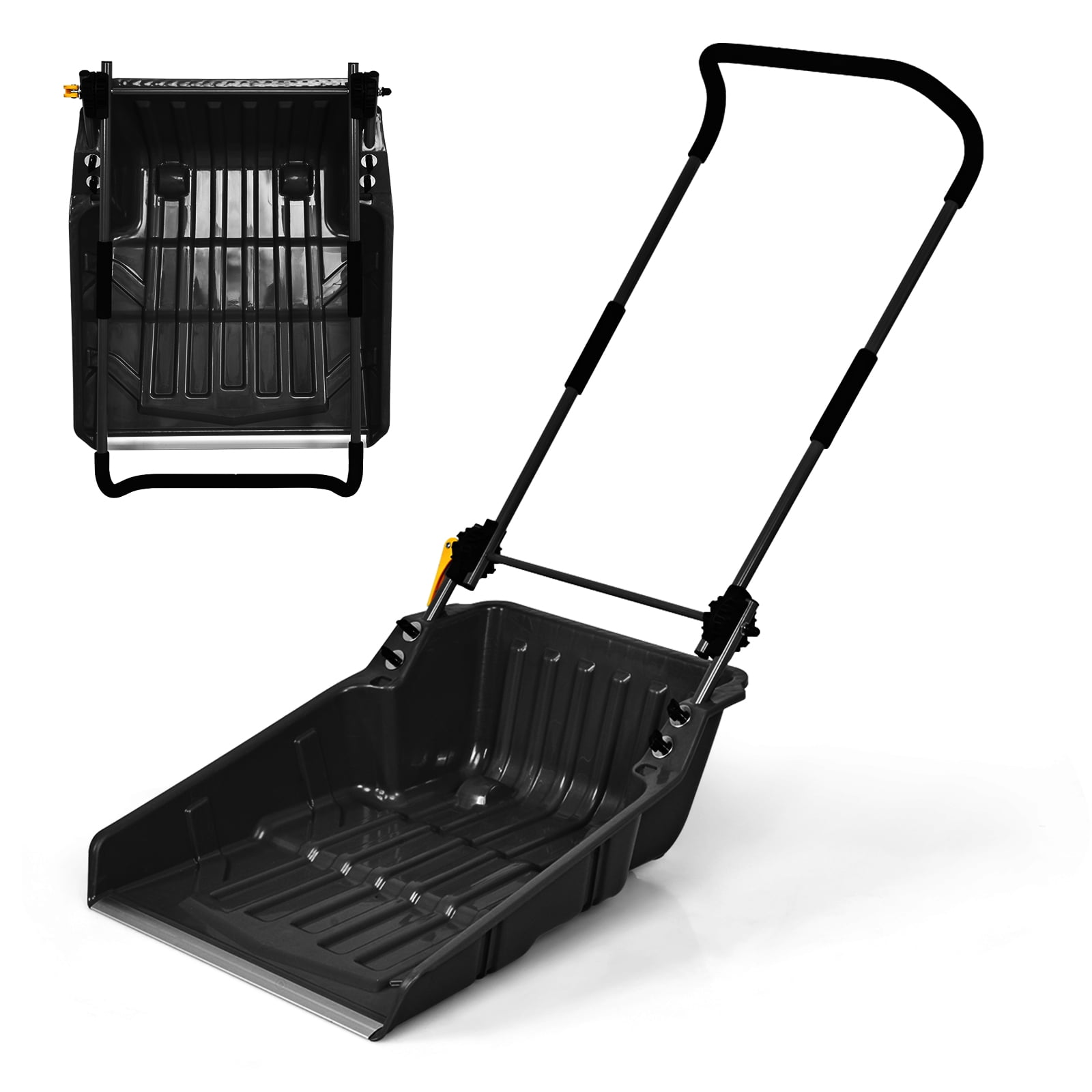 Topbuy 24’’ High Capacity Snow Shovel Snow Pusher w/Wheels Manual Push ...