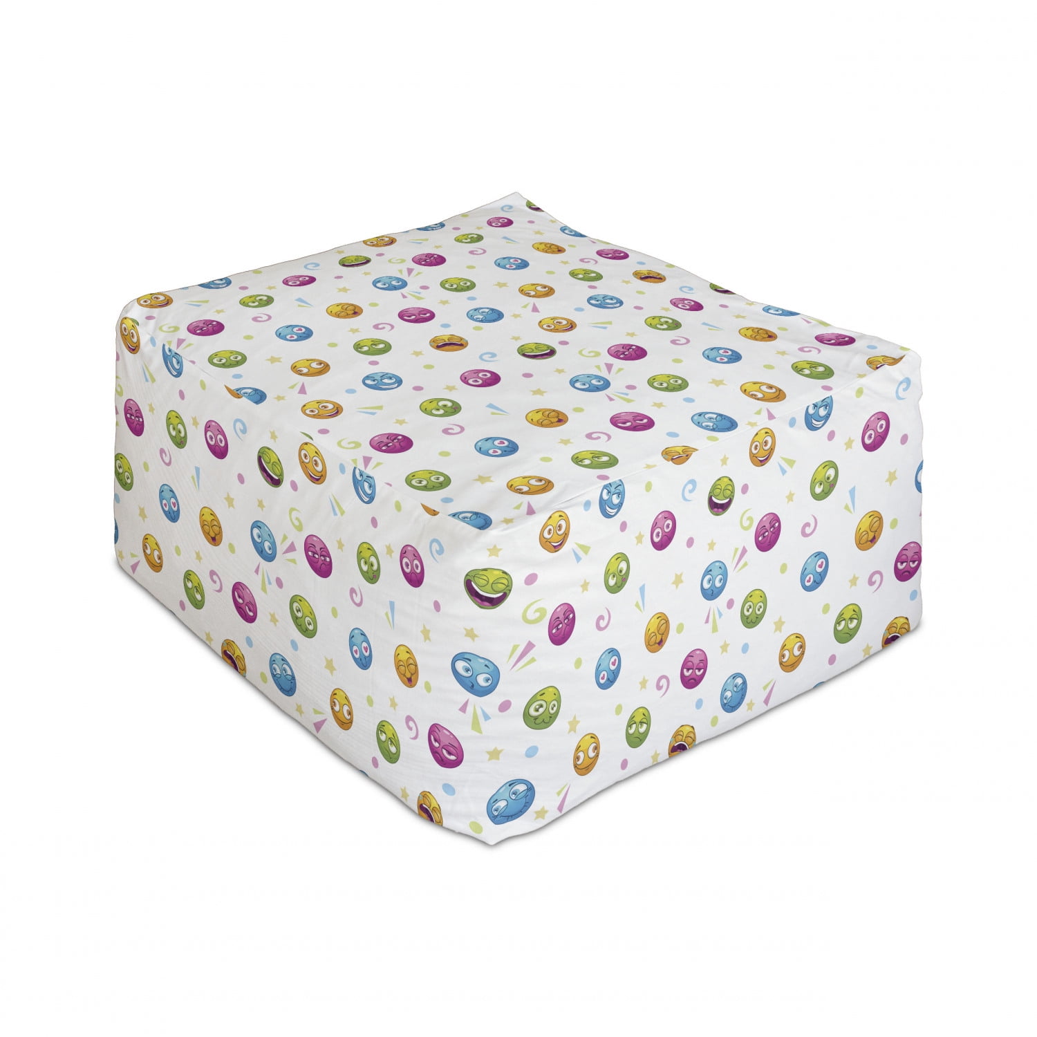 Emoticon Rectangle Pouf, Round Faces in Different Colors with Various ...