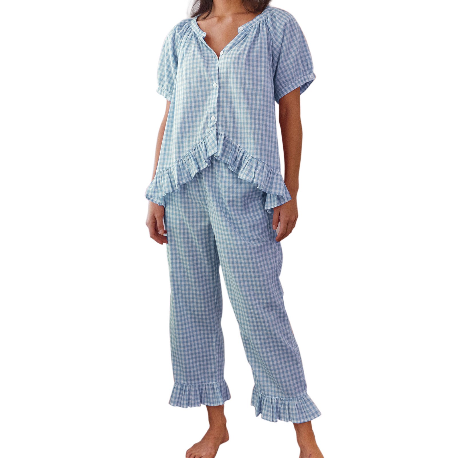 Click here for Gupgi Women Plaid Pajama Sets 2piece Sleepwear Ruf... prices