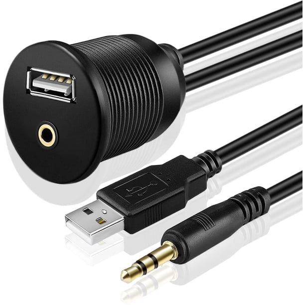 TNP USB AUX Flush Mount Cable, Dashboard Panel Dash Mount USB + 3.5mm ...