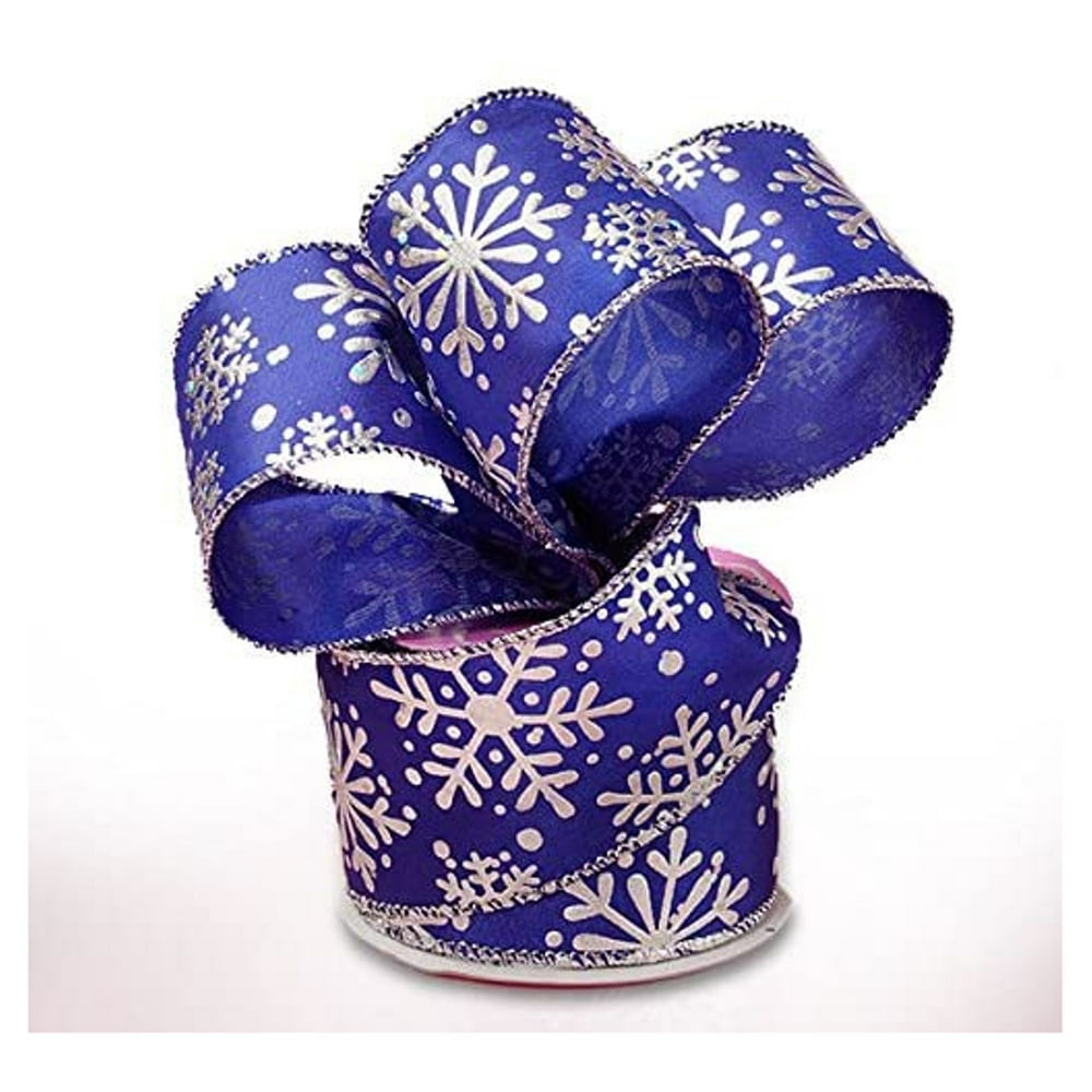 Blue With Silver Snowflakes Satin Wired Ribbon - 2 1/2" X 10 Yards ...